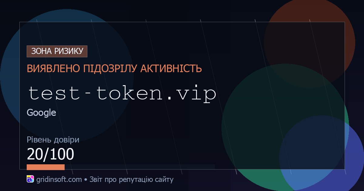 Test-token.vip попередження: не вводьте паролі (Довіра 20/100)